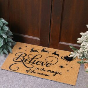 moucuny christmas doormat welcome floor mat winter outdoor rugs decorative outdoor xmas believe coir non slip doormat for front porch decor home entrance indoor outdoor