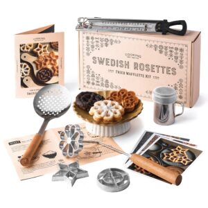 swedish rosettes cooking set - funnel cake maker with traditional waffle iron - unique gifts for cooks baking set - mini waffle maker baking kit - cooking gifts, chef gifts, food gift, hostess gift