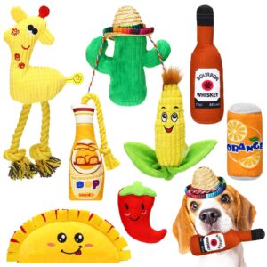 glimin 9 pcs mexican squeak plush toys 8 stuffed chew toys 1 dog sombrero hat funny stuffed chew toys interactive funny dog toys with squeaker for small and medium dog mexican party decoration