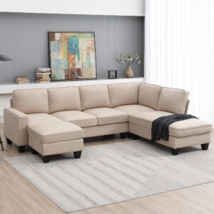 merax modern convertible sectional sofa,u shape sectional sofa for living room, 7 seat l shaped living room sofa set with ottoman for living room,apartment,office