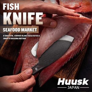 Huusk Fish Knife 5.7" Tuna Knife Fillet Fish Knives Sharp Fish Cutting Knife Seafood Market Slaughter Fish Special Knife Meat Cleaver Gift for Dad