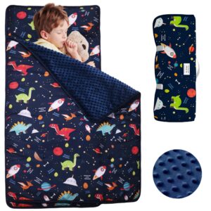 vencede nap mat - toddler nap mat with pillow and blanket, kids nap mats for preschool, extra thick large 55"x23" toddler sleeping bag for daycare, dinosaur nap mat for boys girls ages 3-7 years