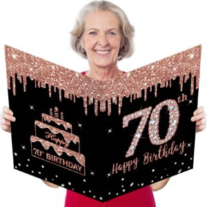 kuxriox large 70th birthday card with envelope, extra big guest book rose gold 70th birthday greeting card women, giant 70th bday card gifts party supplies, jumbo seventy bday card(14 x 22 in)