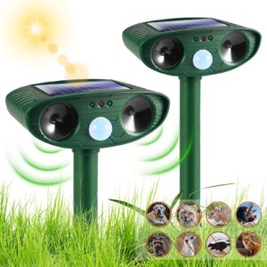 jahy2tech solar ultrasonic animal repellent outdoor cat repellent deer repellent with pir motion detection squirrel repellent rabbit repellent keep animals rat fox skunk dog away lawn garden, 2 pack