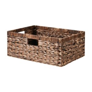 lgenhoom large wicker storage basket, woven basket with built-in handles, water hyacinth basket storage, rectangular organizer basket, natural wicker baskets (brown water hyacinth 16.5 x 12.6 x 6.7)