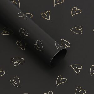 mlsg 20 sheet solid color heart wrapping paper - waterproof floral bouquet wrapping paper, florist supplies packaging paper for wedding birthday gift wrap paper (black gold)