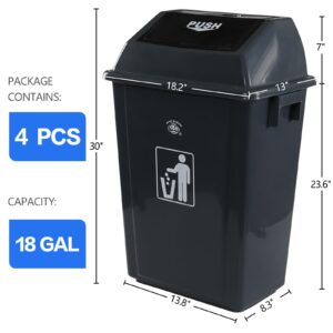 Tyminin 18 Gallon Plastic Trash Can with Swing Lid, 4-Pack Large Kitchen Swing-Top Garbage Can, Grey