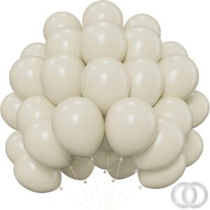 paticool beige balloons - 12 inch 100pcs latex - cream balloons with 2 ribbons, neutral ivory balloons, white sand balloons for birthday party, boho wedding, bridal shower, baby shower decorations