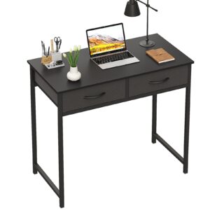 wohomo small computer desk with drawers, 31.5 inch black vanity desk with storage, home office computer desk for small spaces, modern work writing study table, black