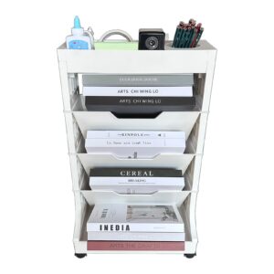 drcoevo 5 tier rolling book utility cart, removable movable bookshelf organizer with wheels, storage book shelves, book rack, mobile white bookcase for study in classroom home school office