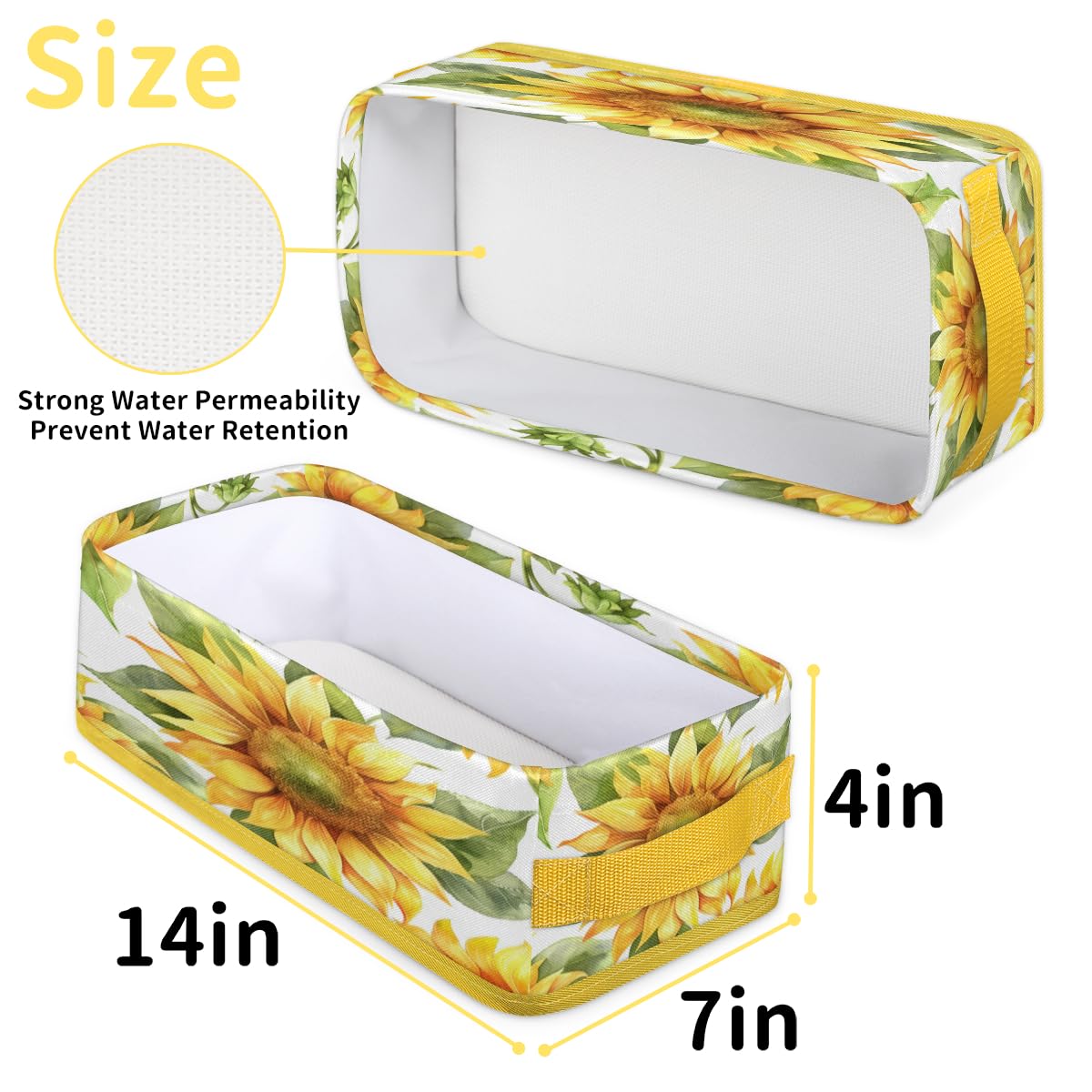 Ioracida Yellow Sunflower Toilet Paper Basket Toilet Tank Fabric Storage Basket with Handles, Summer Floral Small Decor Baskets for Organizing Bathroom Toilet Tank Top