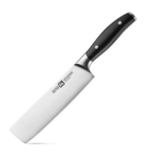 klaus meyer arcelor 7 inch nakiri knife, vegetable cleaver with abs ergonomic handle, exclusive german steel kitchen knife