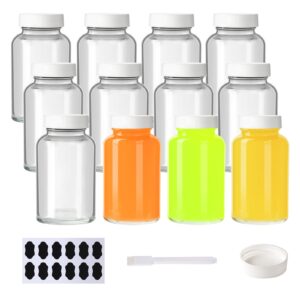 bpfy 12 pack 4 oz glass juice shot bottles with caps, 120 ml empty wellness shot glass bottles, reusable clear glass bottles with lids for juice, ginger shots and homemade beverages