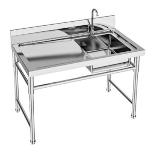 3 compartment commercial stainless steel utility sink free standing sink kitchen sink with 3 drains, 39x17.7x37.4" (3 bowl)