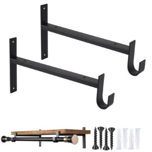 ovov shelf bracket with rod holder 2 pack closet shelf & rod brackets 13 inch black heavy duty closet rod bracket