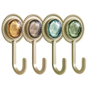 luxshiny heavy duty adhesive hooks, 4pcs jeweled wall mount hangers hanging coat hooks decorative towel hangers for kitchen bathroom