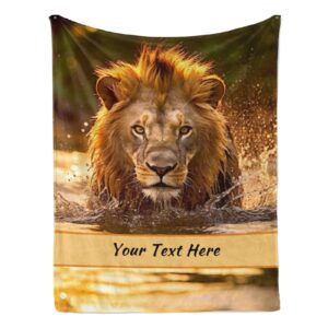 customized lion blanket with name, personalized throw blanket for kids girls, fuzzy soft blanket microfiber, 60" x 80"