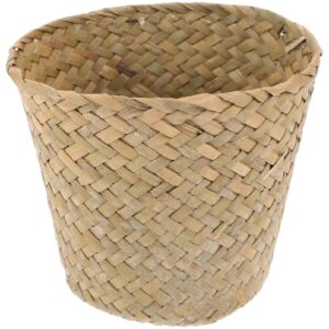 ciieeo round seagrass woven storage basket waste basket pen holder natural straw garbage can trash basket makeup brush holder