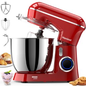 honinst stand mixer, 6.5qt 10-speed tilt-head electric stand mixer, 3-in-1 kitchen mixer with bowl, dough hook, whisk and beater, food mixer for baking, cake and most home cooks, red