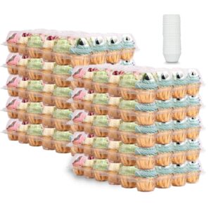 zwyslfcy (24 pack x 10 sets) stackable cupcake carrier holders with 240 pack cupcake liners, plastic cupcake boxes holders for 24 cupcakes, clear cupcake trays, high tall dome lid cupcake containers