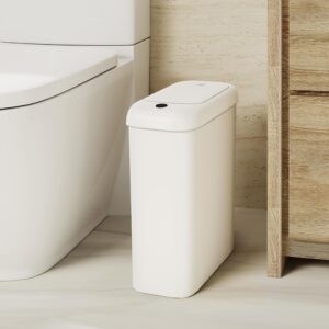 eko automatic bathroom trash can with lid, 2.6 gallon slim touchless bathroom garbage can, waterproof motion sensor trash can for bathroom, office, kitchen, white