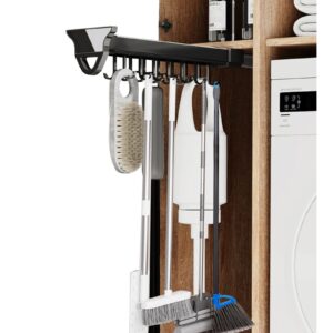 14.2-22" pull out mop broom holder with 12-20 heavy duty hooks pans pots racks for cabinets pull out, multifunctional slide broom and mop organizer/storage sliding under cabinet organization ( size :