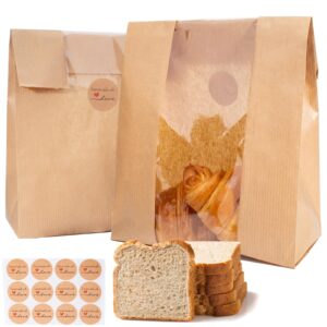 sunpro 35 packs paper bread bags for homemade bread, sourdough bread bags homemade bread storage bags with clear window large bread bags 13.7x8.2x3.5 inch sourdough bags