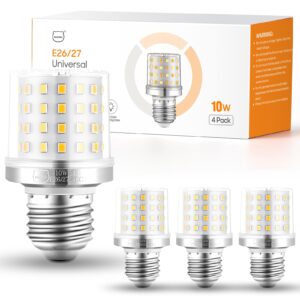 miaoke e26/e27 3 way led bulb,10w 3 light mode dimmable，900lumen light bulb，can reduce energy consumption by 90%，spiral light bulbs are suitable for bathroom，ceiling fan and outdoor（4 pack）