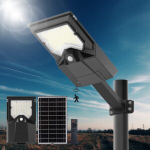 satucol solar street light 1800w 6500k,solar motion sensor light outdoor with remote control dusk to dawn, solar flood lights outdoor waterproof ip65 for parking lot yard (1600lm-1pack)