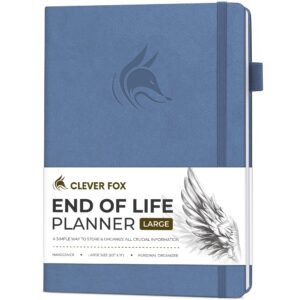 clever fox large end of life planner – guided final arrangements organizer notebook for instructions, beneficiary info, will preparation, last wishes & funeral planning – 8.5" x 11" (smoke blue)