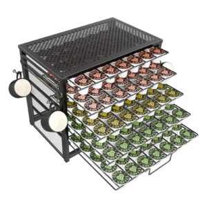 simple trending 5-tier coffee pod holder for k-cup, 160 pod pack capacity rack with mug rack, metal, black