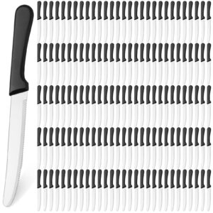 zhehao 150 pcs 8.39 inches steak knife sets black steak knives serrated edge dinner knives stainless steel table knives with plastic handle and round tip for home restaurant