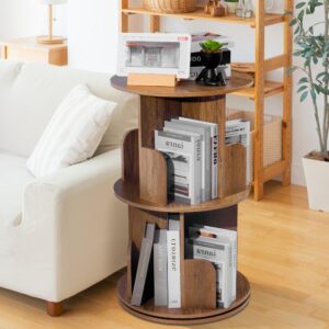 uyoyous 2 tier rotating bookshelf 360 display floor standing bookcase storage rack small corner bookshelf for small space,bedroom, living room