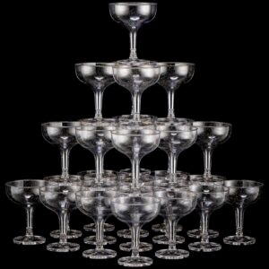 zopeal 30 pcs champagne coupe glasses 5 oz plastic champagne tower disposable martini glasses stackable stemmed champagne coupe for wedding birthday party bar(gold glitter)