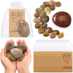 roowest employee appreciation gifts christmas thank you you rock engraved inspirational rocks faith stones kudos cards thank you notecards and white organza bags for coworkers staff(20 sets)