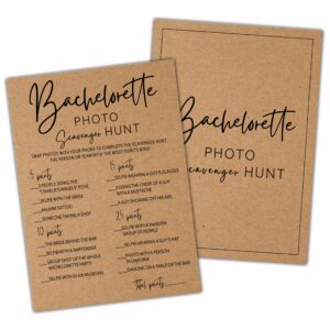 bachelorette party games, photo scavenger hunt kraft rustic bridal shower game card, wedding/engagement party ideas activities supplies decorations(25 cards) -a04