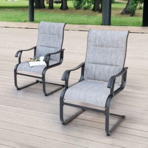 nuu garden patio dining chairs set of 2, all weather outdoor padded textilene patio chairs, breathable spring motion textile high back outdoor dining chairs for backyard, lawn, deck, grey