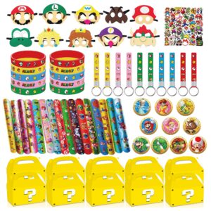 coayhel 115 pcs birthday party favor supplies, birthday party decorations set includes 50 stickers, 15 slap bracelets, 10 bracelets, 10 button pins, 10 key chains, 10 box, 10 mask, mmfavor2024