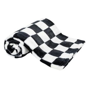 checkered baby blanket for girls boys soft fleece fluffy fuzzy chessboard grid toddler blanket for kids lightweight bed blanket for infant or newborn home decor (black)