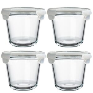 h.jss wdjs 24 oz glass food storage container set, 3 cup large soup container with airtight lids, round glass meal prep containers, leakproof soup storage container, microwave & freezer safe (4 pack)