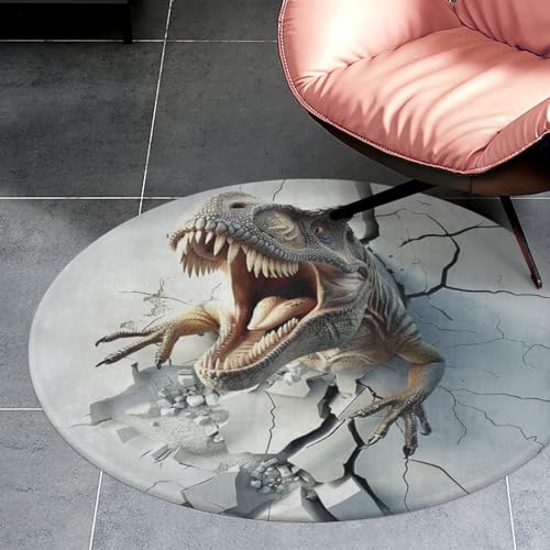 Printed rug, mid-century modern aesthetic 3D optical illusion rug, perforated animal dinosaur design rug, non-slip decorative floor mat for kids room, bathroom, living room, playroom 23.5Inches