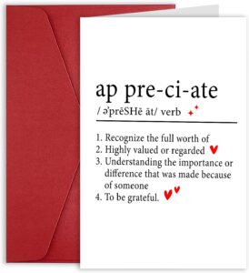 onechi cute appreciate definition card, funny thank you card for him her, lovely thankful greeting card for teacher boss