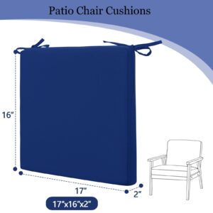 idee-home Outdoor Chair Cushions Set of 4, 17" x 16" Outdoor Cushion Seat Cushion Waterproof Patio Furniture Cushions with Ties, Dining Chair Cushions Chair Pads Dark Cerulean