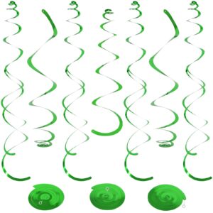 24 pcs green hanging swirl, sparkle ceiling hanging decorations, plastic streamer party decorations with double-swirls and single-swirls for birthday decorations, graduation, baby shower