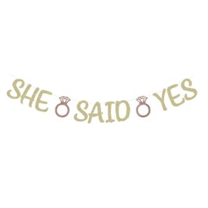 gold glitter she said yes banner bachelorette party paper sign wedding bunting engagement bridal shower party photo props diamond ring decorations