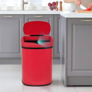 50 liter kitchen trash can with lid garbage can 13 gallon tall kitchen automatic trash can motion sensor trash can, stainless steel garbage can trash bin anti-fingerprint, soft-close lid (red)