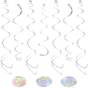 24 pcs iridescent hanging swirl, shinny holographic ceiling decorations, plastic streamer party decorations with double-swirls and single-swirls for birthday decorations, wedding, baby shower