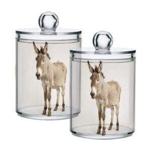 2 pack qtip holder dispenser with lids, funny donkey plastic storage containers,bathroom canisters organizer for cotton ball, cotton swab, cotton round pads, floss 21218399