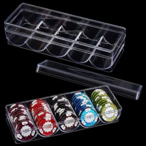 fingerinspire 2 pcs clear poker chip trays plastic casino poker chip tray rack poker chip holder poker chip cases with cover for casino game standard size chips & clay chips each holds 100 chips