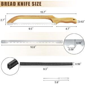 ROSROSE Bread Knife, 16’’ Wooden Bread Bow Knife, Sourdough Bread Knife for Homemade Bread, Serrated Bread Slicer Cutter with Guard, Enhanced Premium Stainless Steel Saw, Right-Handed, Beech